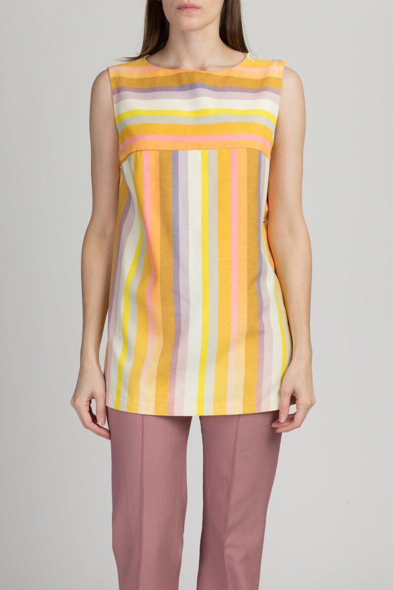 60s Striped Side Button Tank Top Small Vintage Mod Boho | Etsy