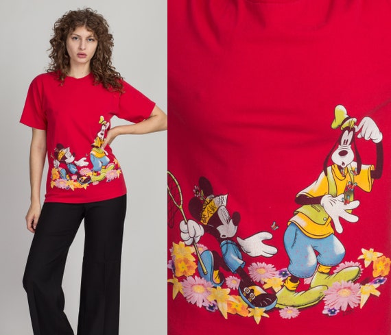 90s Goofy & Mickey Catching Butterflies T Shirt Mediu… - Gem