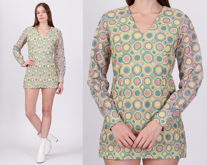 60s Boho Embroidered Micro Mini Dress Petite Small to Medium | Vintage ...