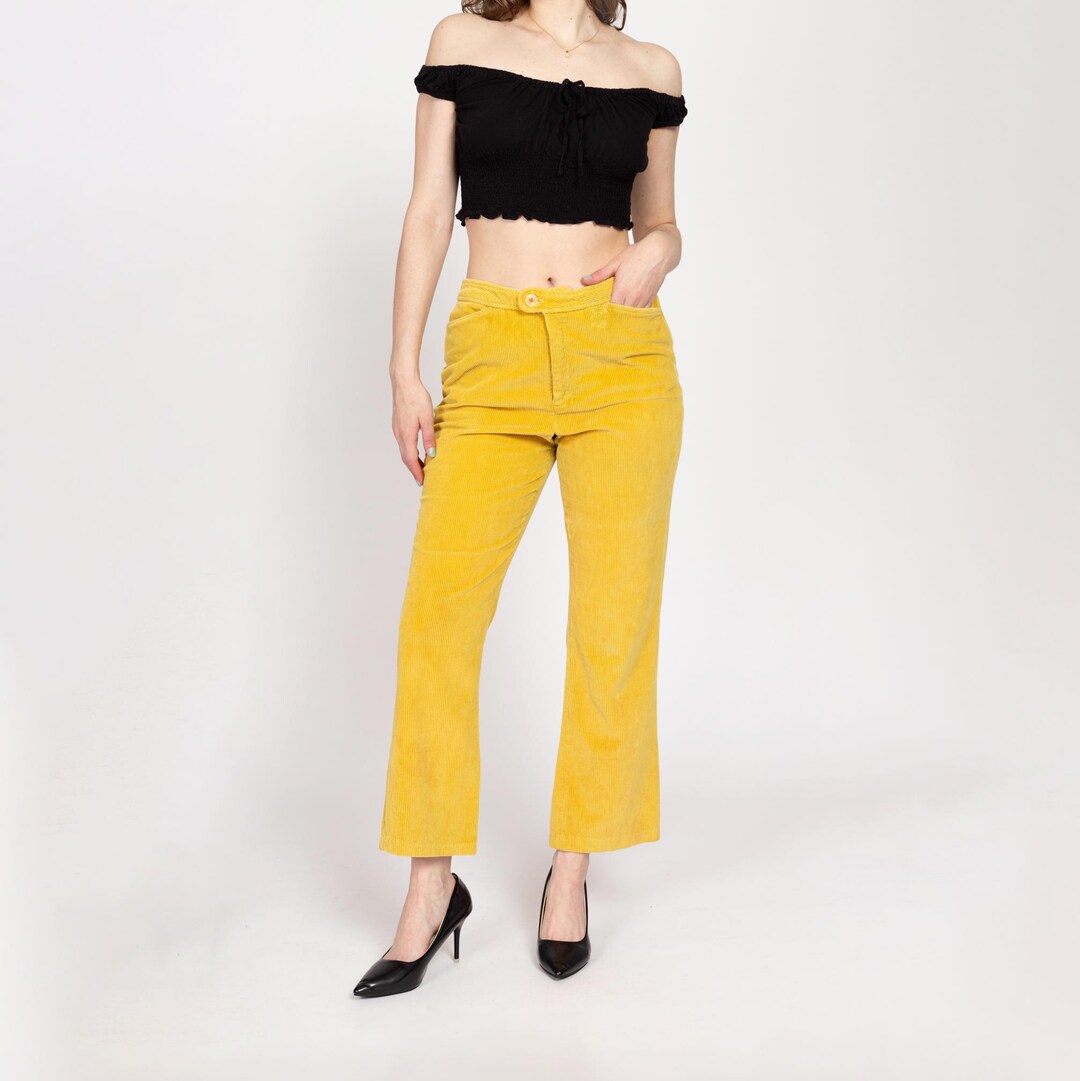 Medium 70s Yellow Corduroy Kick Flare Pants | Vintage Cords Retro High ...