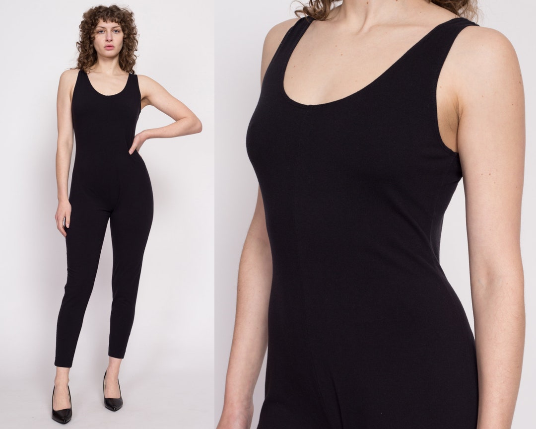 90s Plain Black Fitted Unitard Medium to Petite Large - Etsy