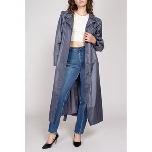 XL 80s Shiny Slate Grey Belted Trench Rain Jacket | Vintage British ...