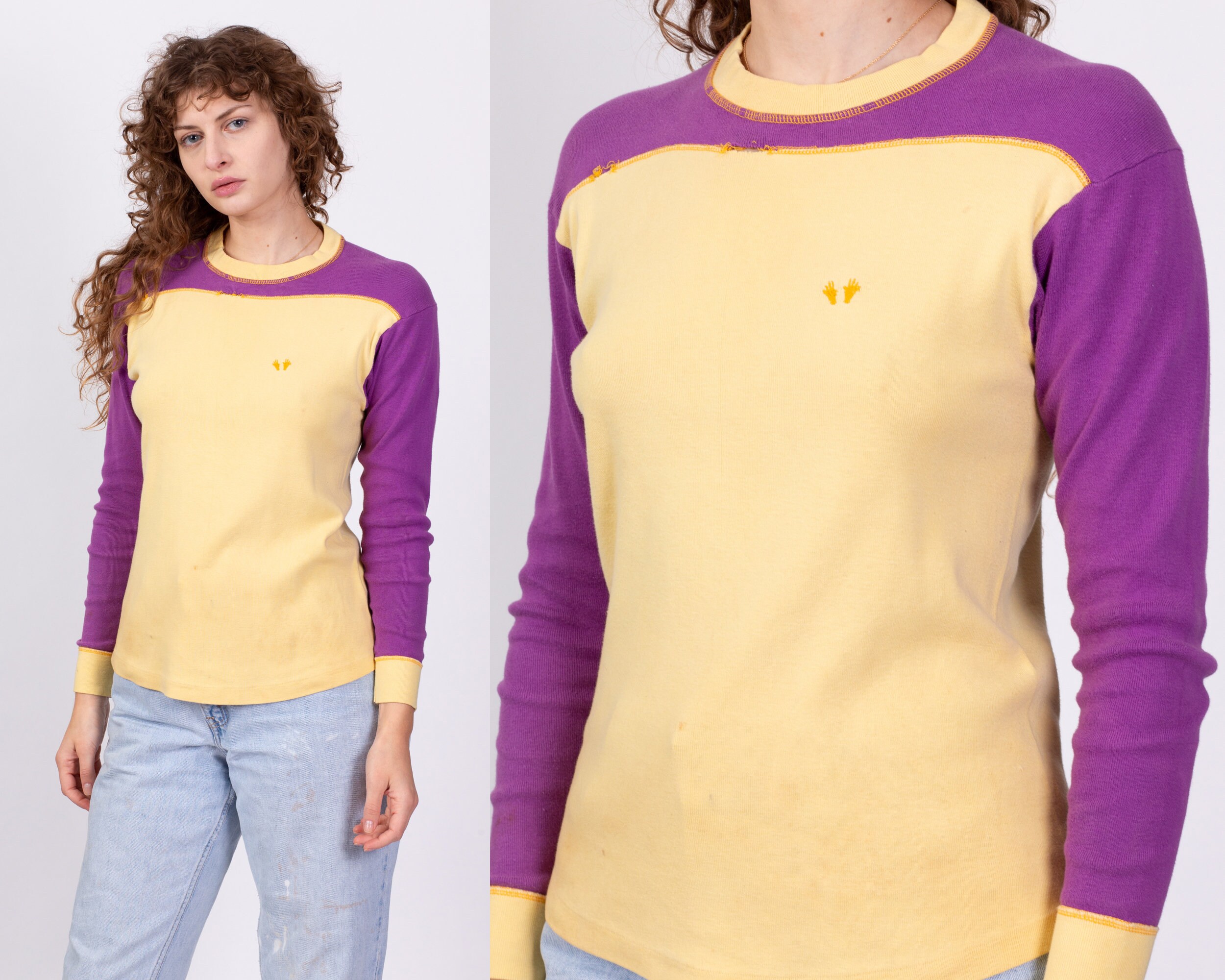70s Yellow & Purple Color Block Ringer Tee Medium Vintage - Etsy