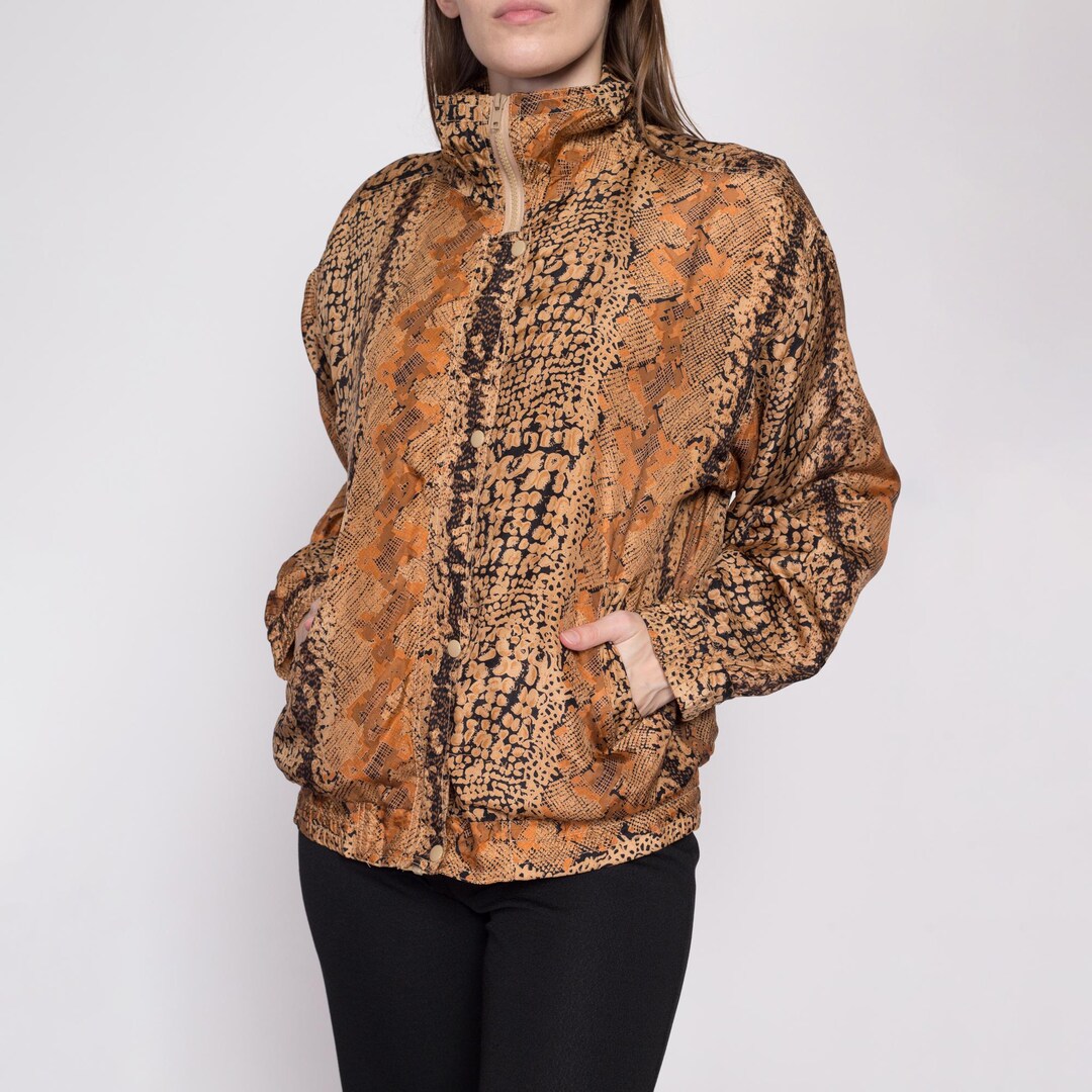 80s Silk Snakeskin Windbreaker Jacket Medium | Vintage Abstract Animal ...