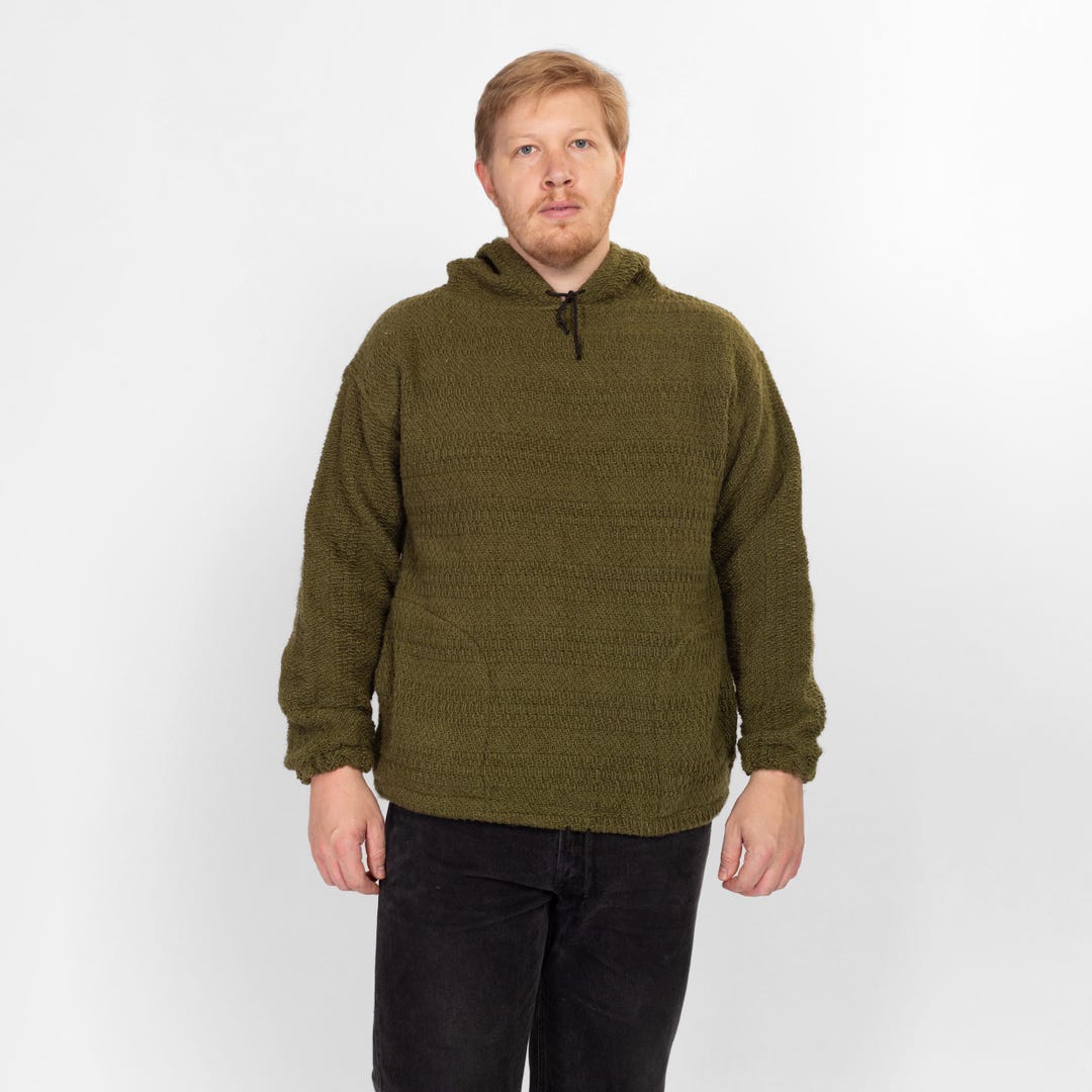 90s Earth Ragz Olive Green Knit Baja Hoodie - Extra Large | Vintage ...