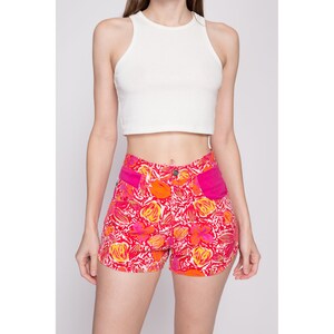 90s Hot Pink Floral Shorts XS to Small | Vintage High Waisted Cotton ...