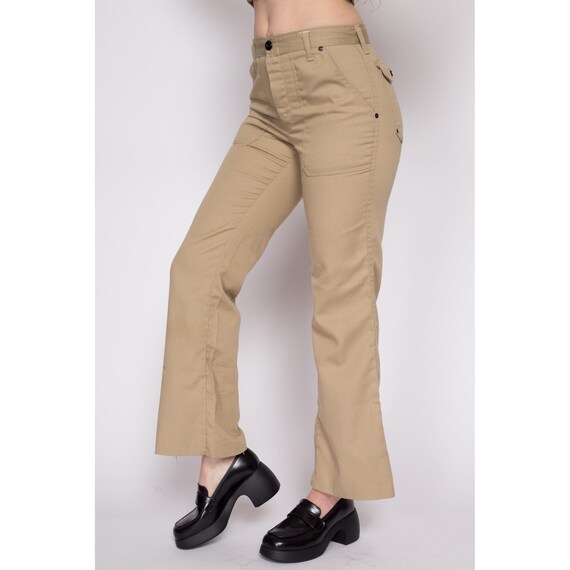 Small 70s Khaki Hip Hugger Rivet Flares | Vintage Mr.… - Gem