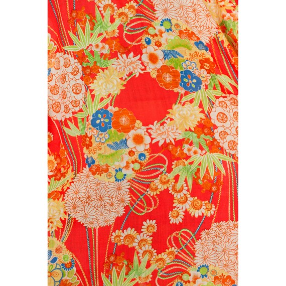 One Size 60s Japanese Orange Floral Print Kimono | Vi… - Gem