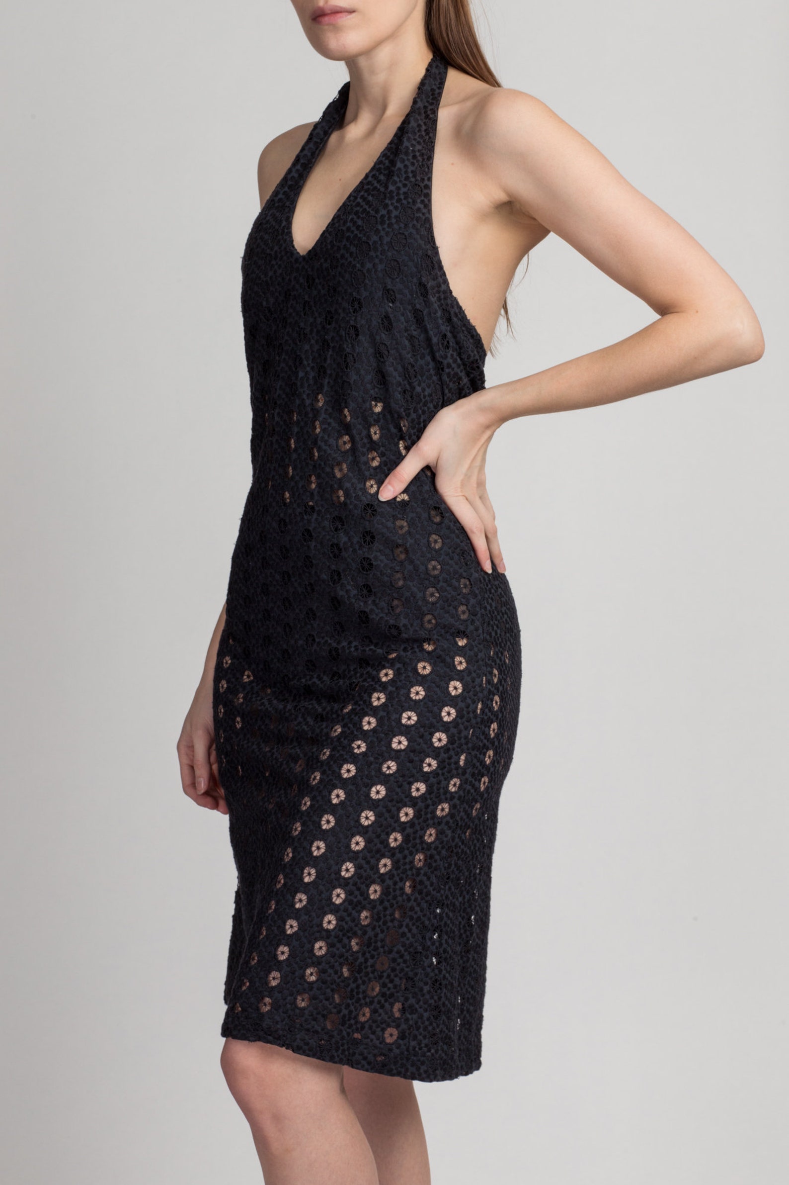 Vintage Black Eyelet Sundress Extra Small Sheer Halter - Etsy