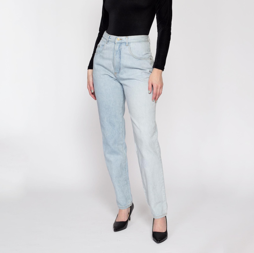 Medium 90s Two Tone Light Wash High Waisted Jeans 28" | Vintage Faded ...