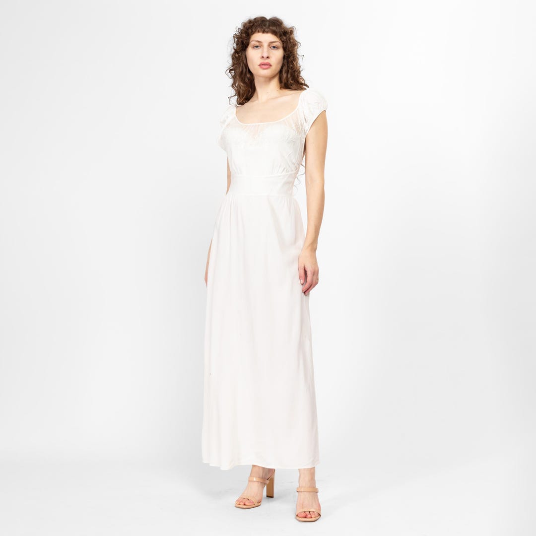 Medium 1950s White Shelf Bust Nightgown Maxi Dress | Vintage 50s Scoop ...