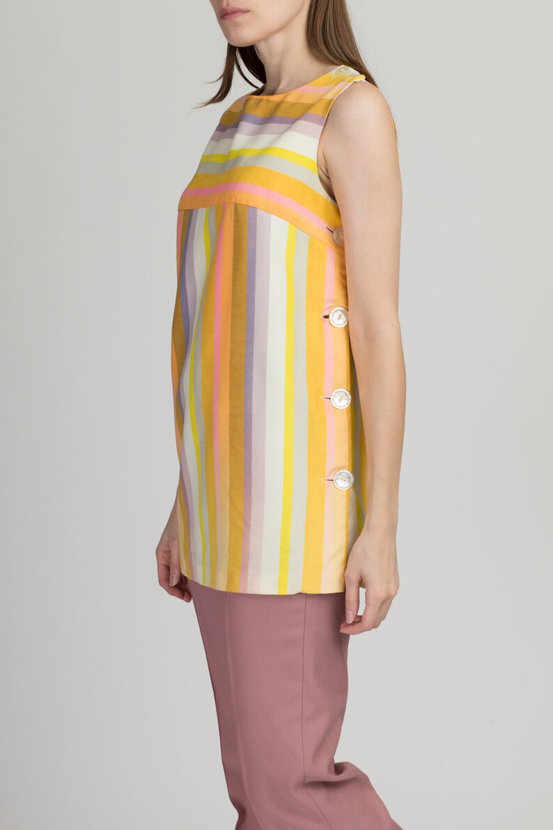 60s Striped Side Button Tank Top Small Vintage Mod Boho | Etsy