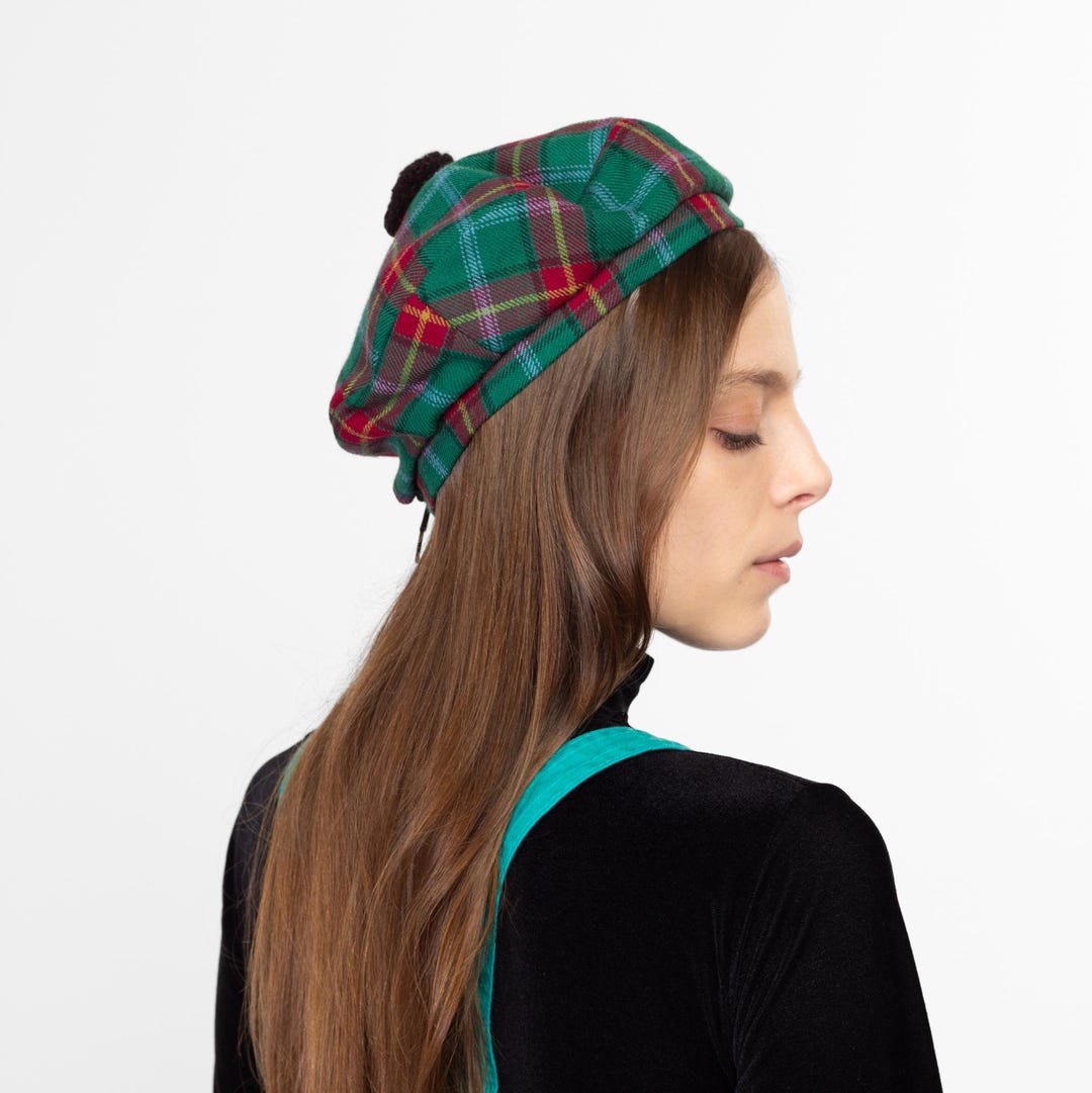 Xs-sm 70s Green & Red Plaid Wool Tam O' Shanter | Vintage Scottish ...