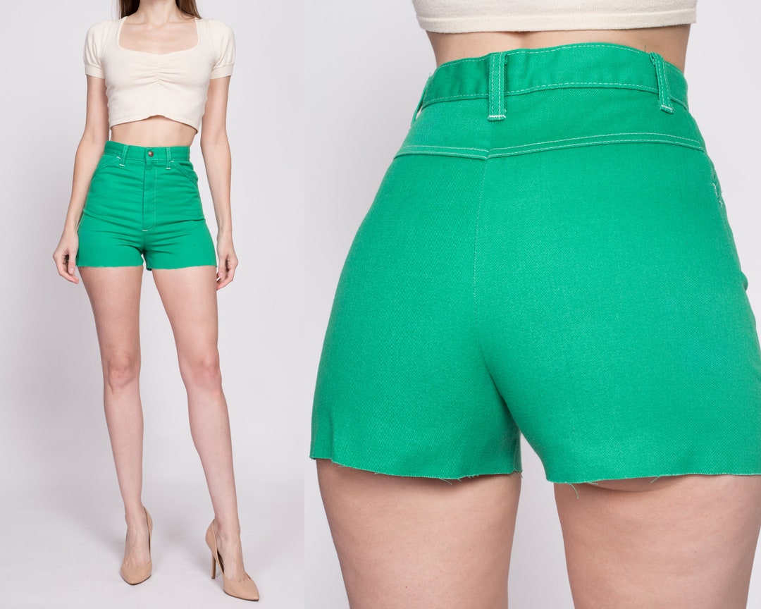 XS 70s Kelly Green High Waisted Shorts 24.5 Vintage Cut off Twill ...