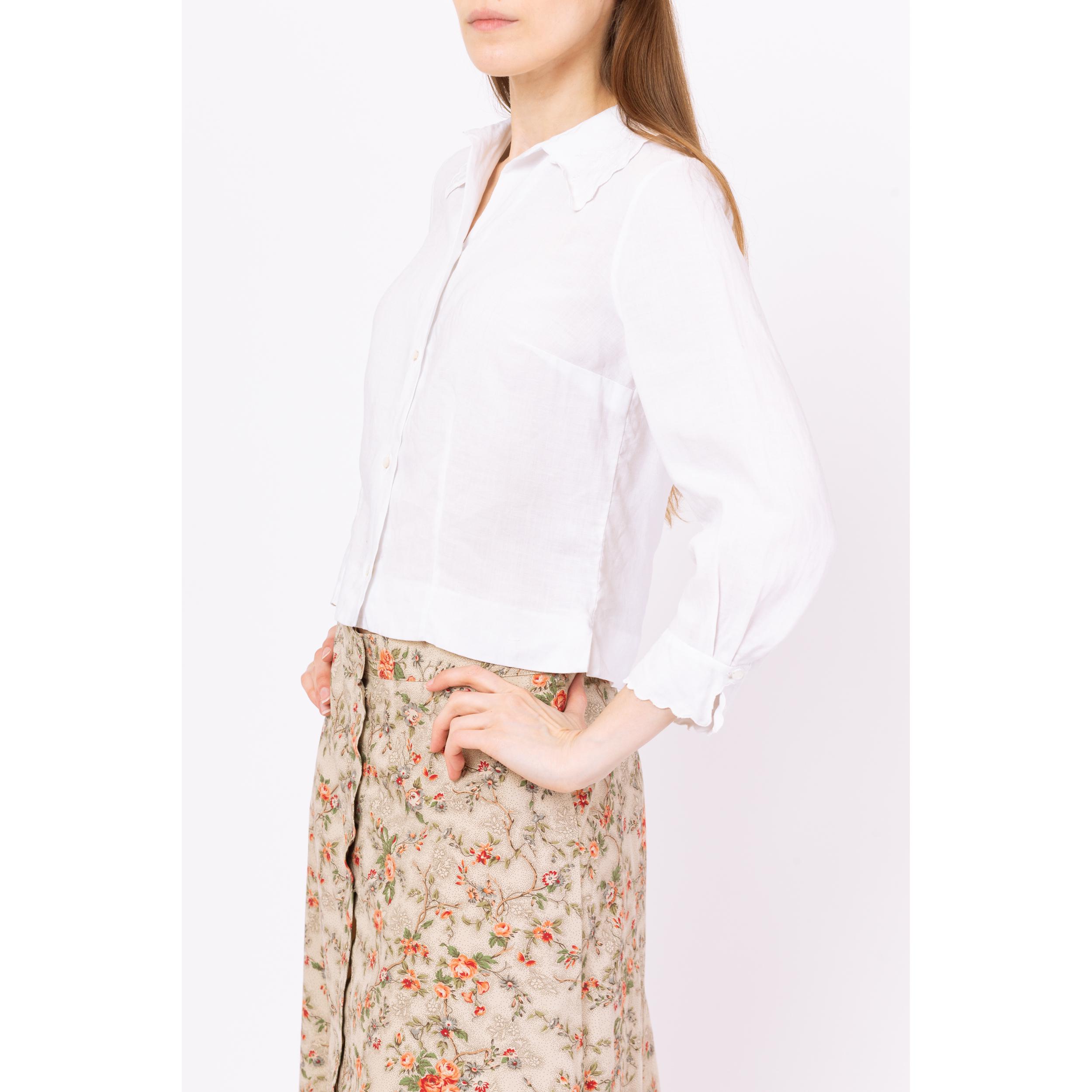 Vintage 60s White Irish Linen Scalloped Trim Blouse - Small | Boho ...