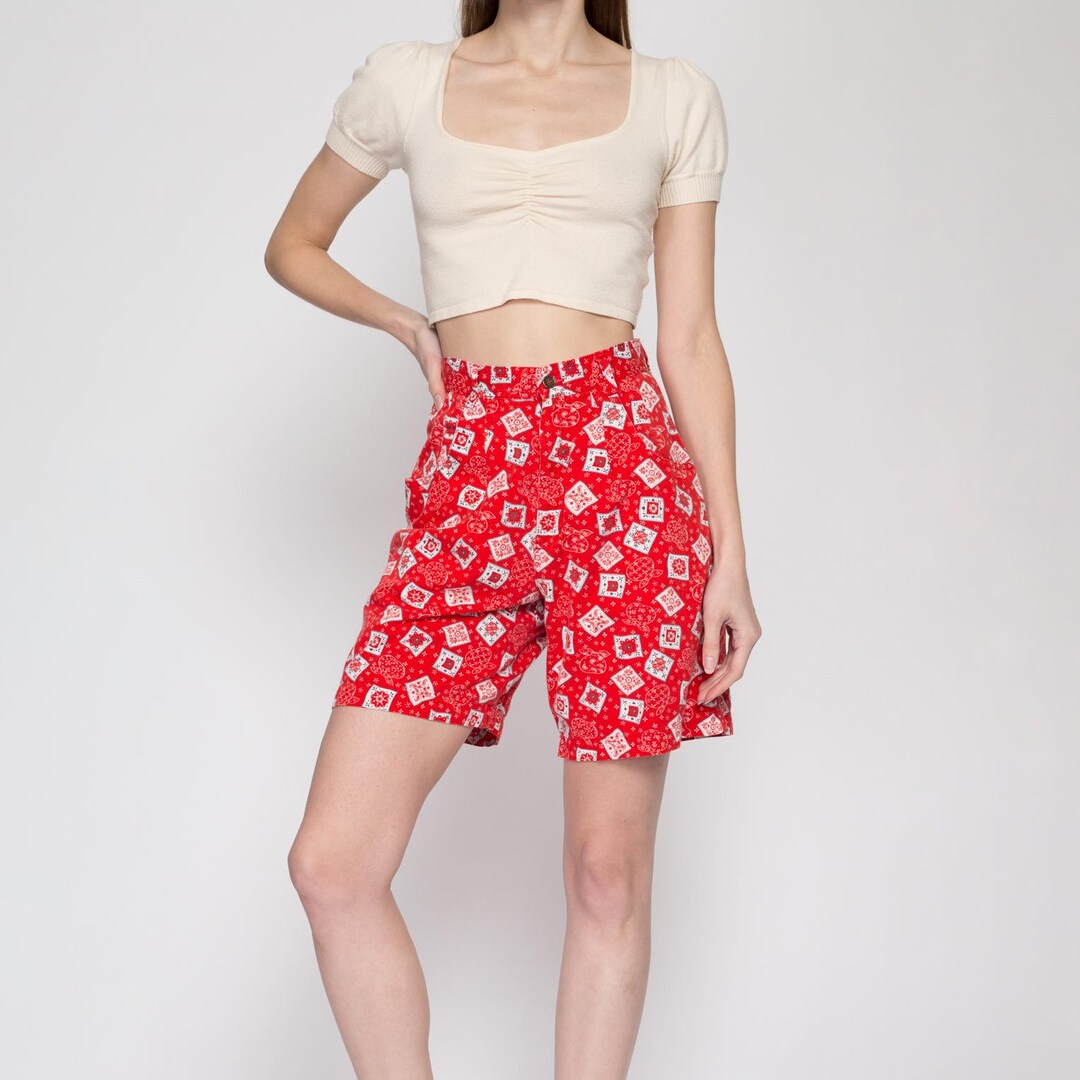 90s Red Bandana Print Shorts - Extra Small, 24.5" | Vintage High ...