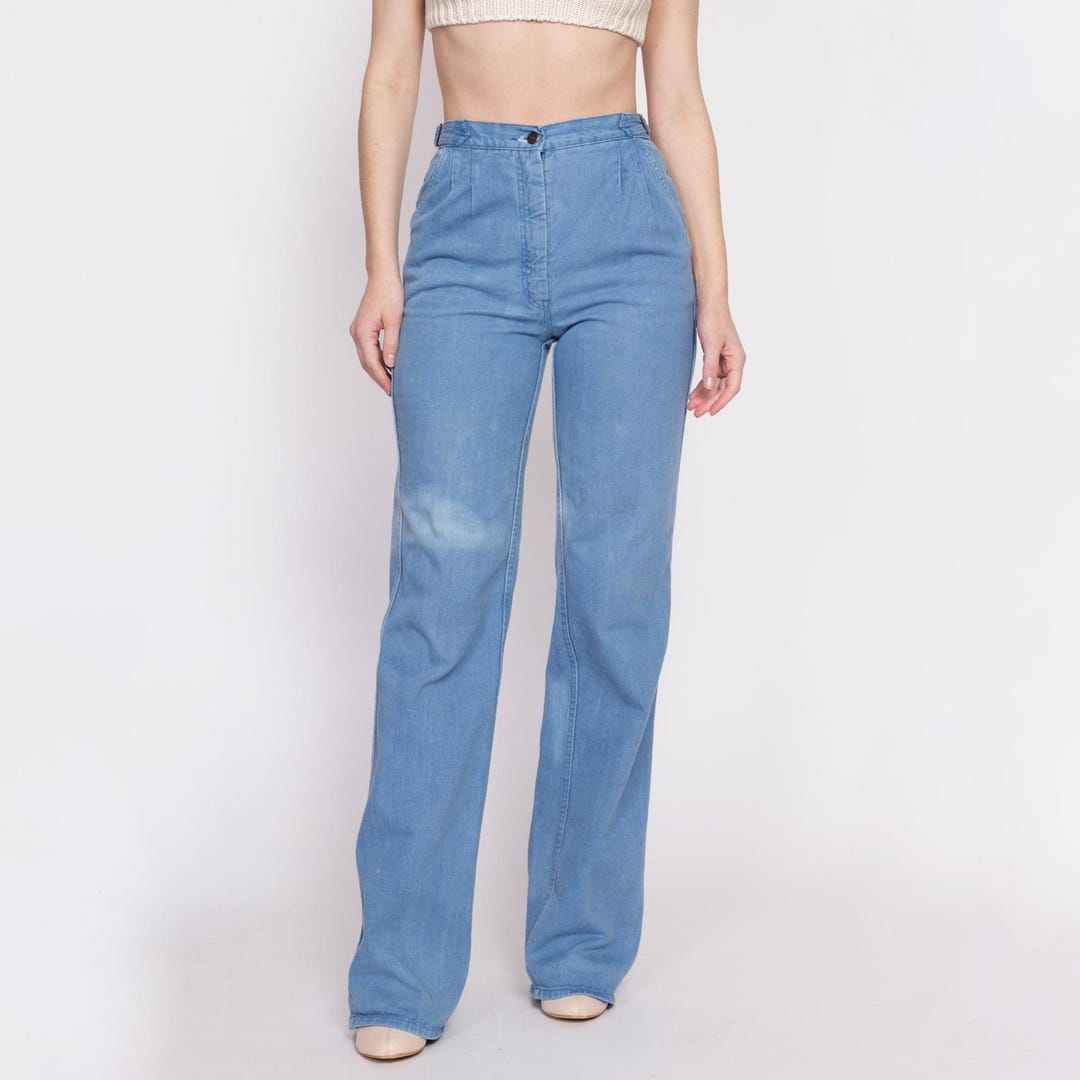 Small 70s 80s Faded Bootcut Jeans 25"-26.5" | Vintage NY Jeans Pleated ...