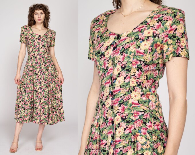 Sm-med 90s Starina Floral Midi Grunge Dress | Vintage Button up Short ...