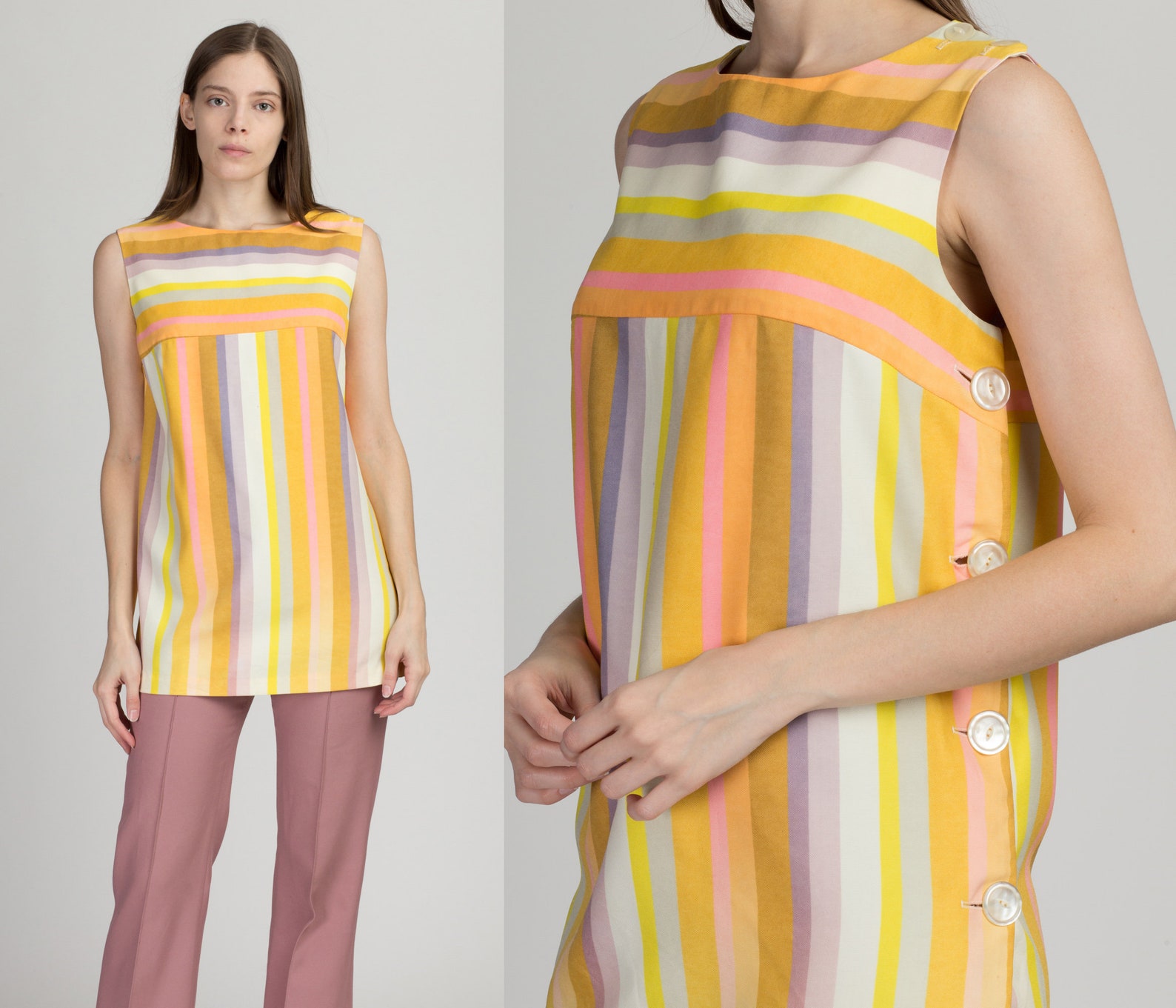60s Striped Side Button Tank Top Small Vintage Mod Boho | Etsy