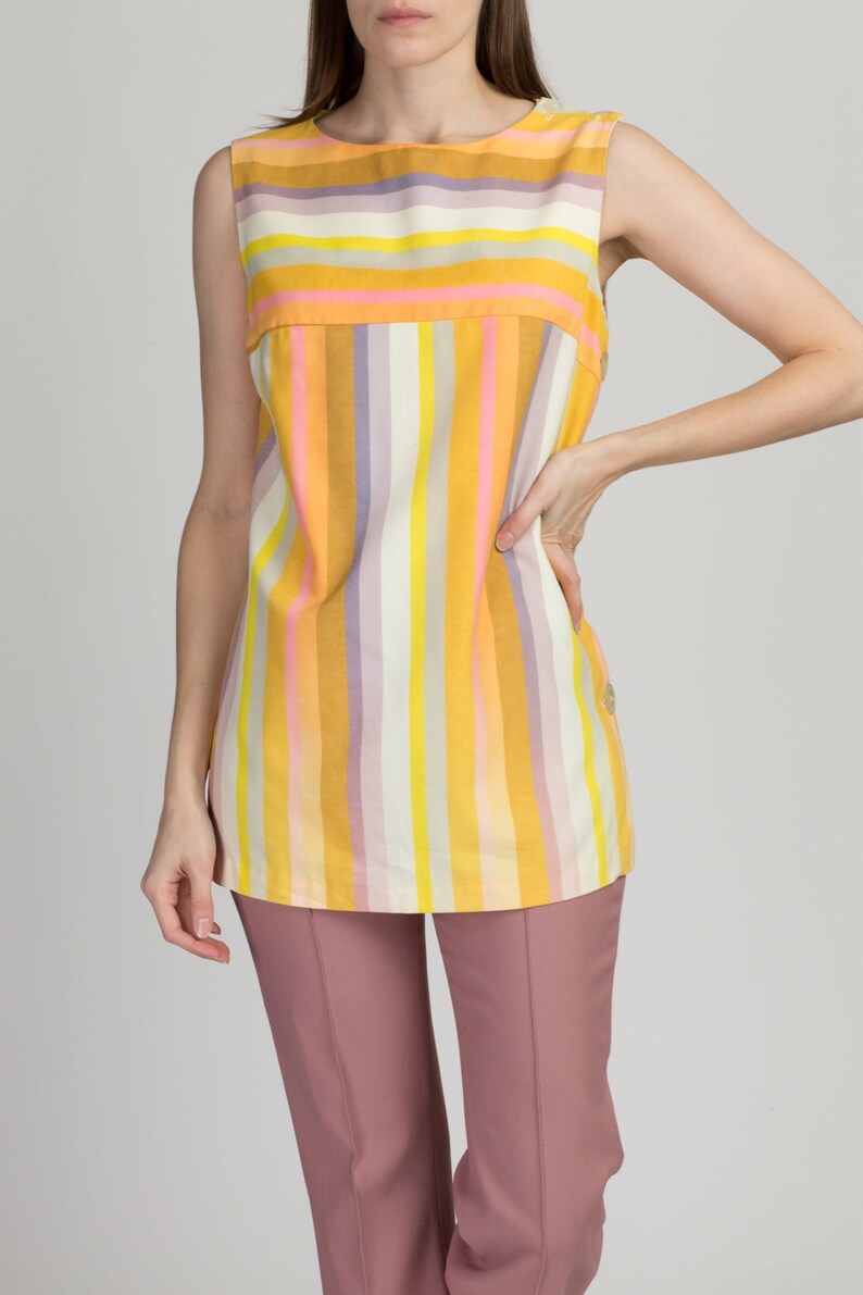 60s Striped Side Button Tank Top Small Vintage Mod Boho | Etsy