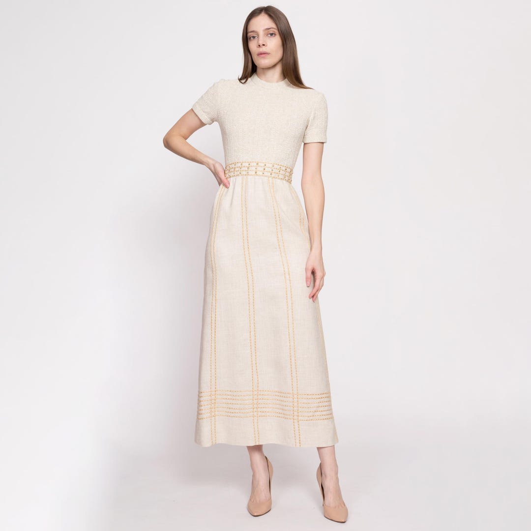 70s Carlye Boho Woven Maxi Dress - Extra Small | Vintage A-line Beaded ...