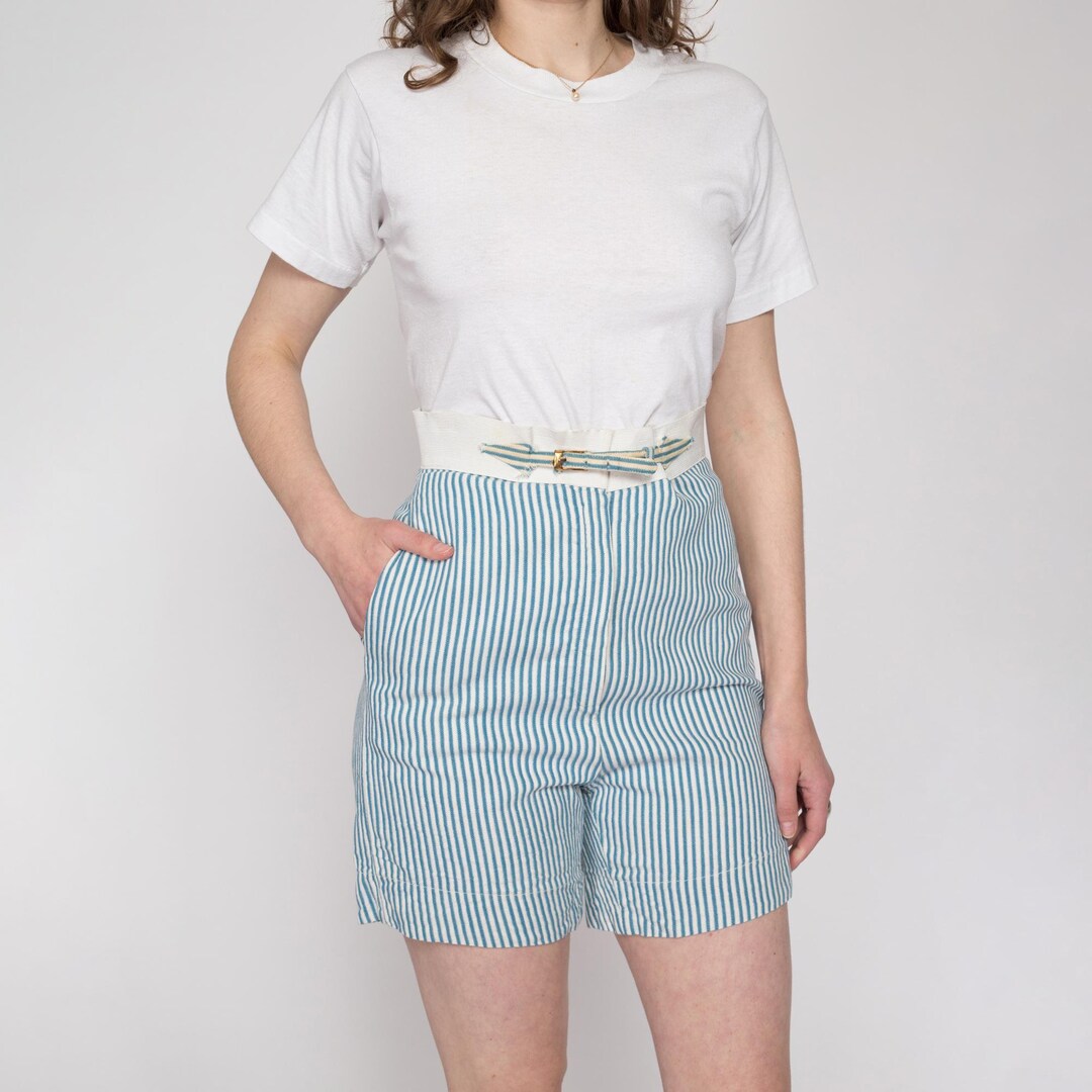 Sm-med 50s 60s Blue & White Striped Summer Shorts, as is | Retro ...