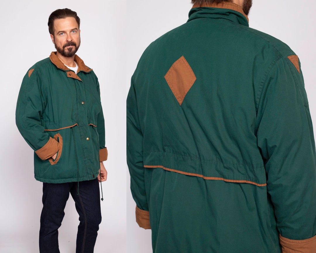 90s Forest Green Parka Jacket Men's Large Vintage Learsi Zip up ...
