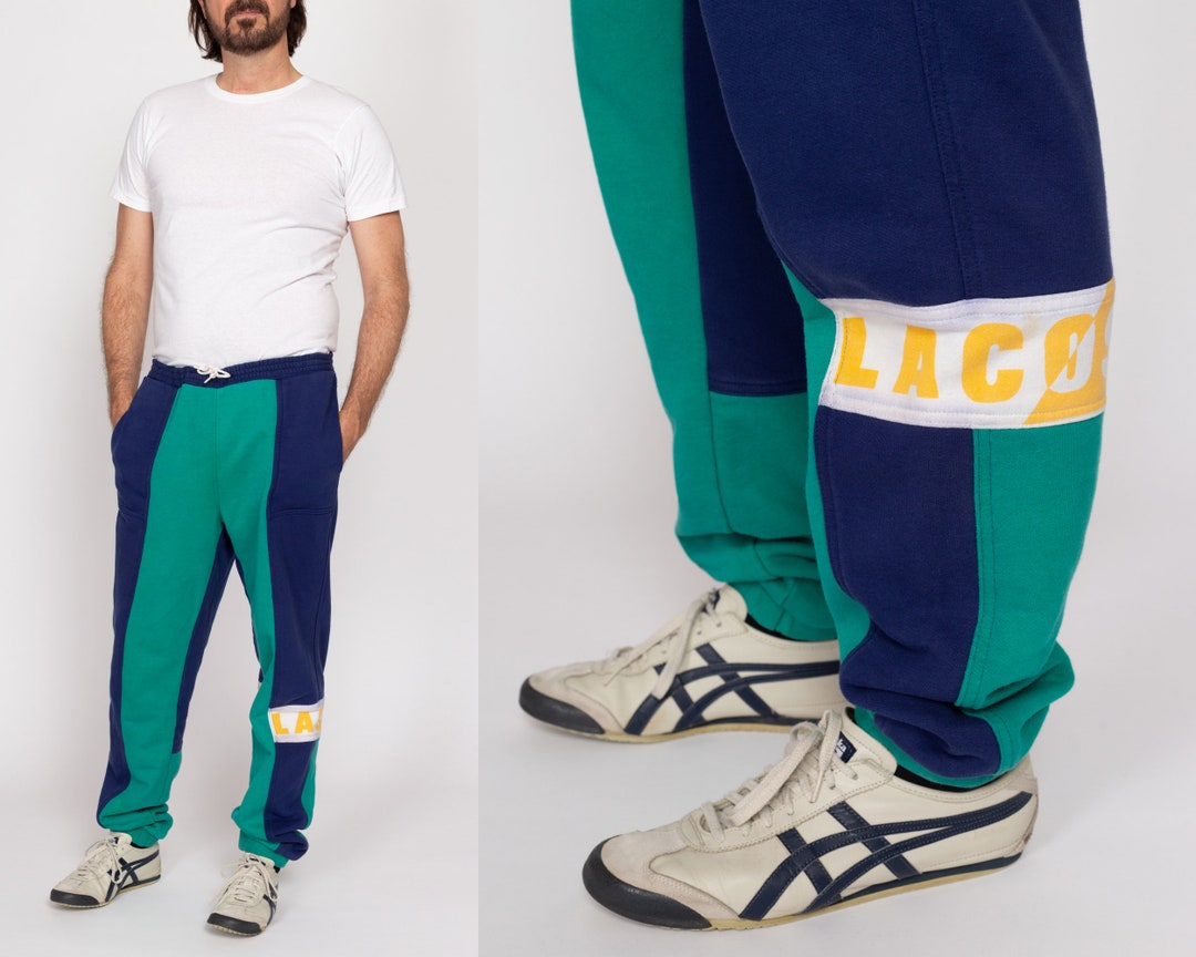 Med-lrg 80s Izod Lacoste Color Block Sweatpants Vintage Navy Blue Teal ...