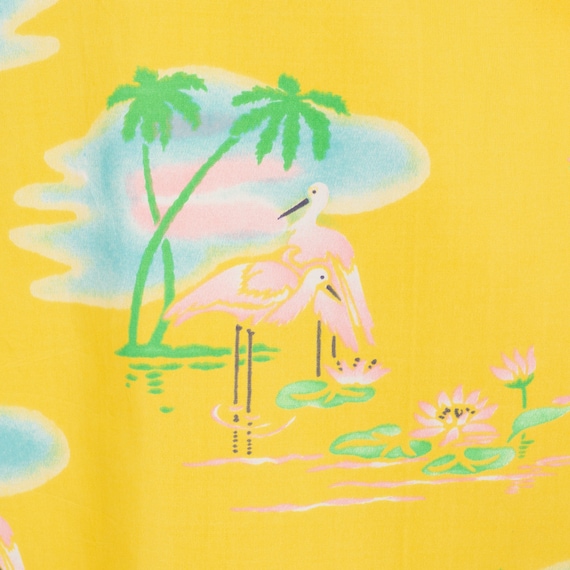 Medium 70s Yellow Flamingo & Palm Tree Print Halter M… - Gem