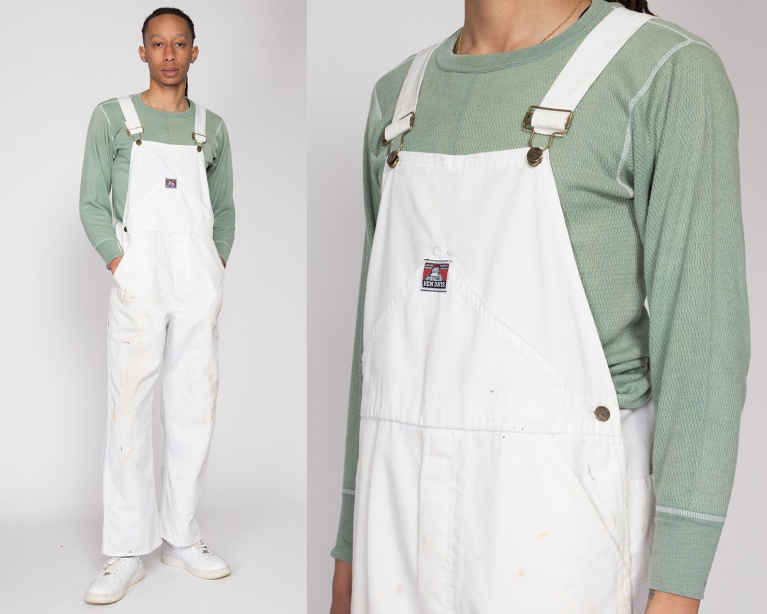 Large 80s Ben Davis Painters Overalls | Vintage Distressed White Cotton ...