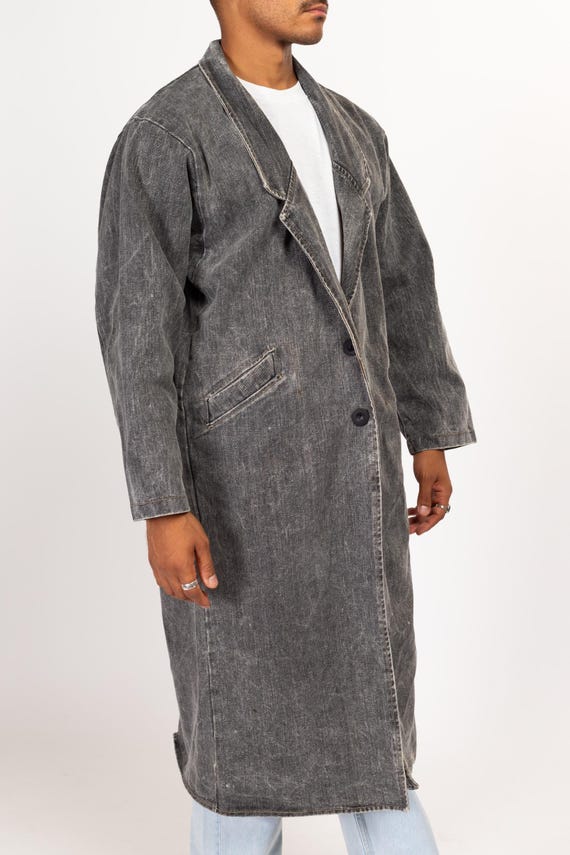 Medium 80s Acid Wash Grey Denim Duster Jacket | Vinta… - Gem