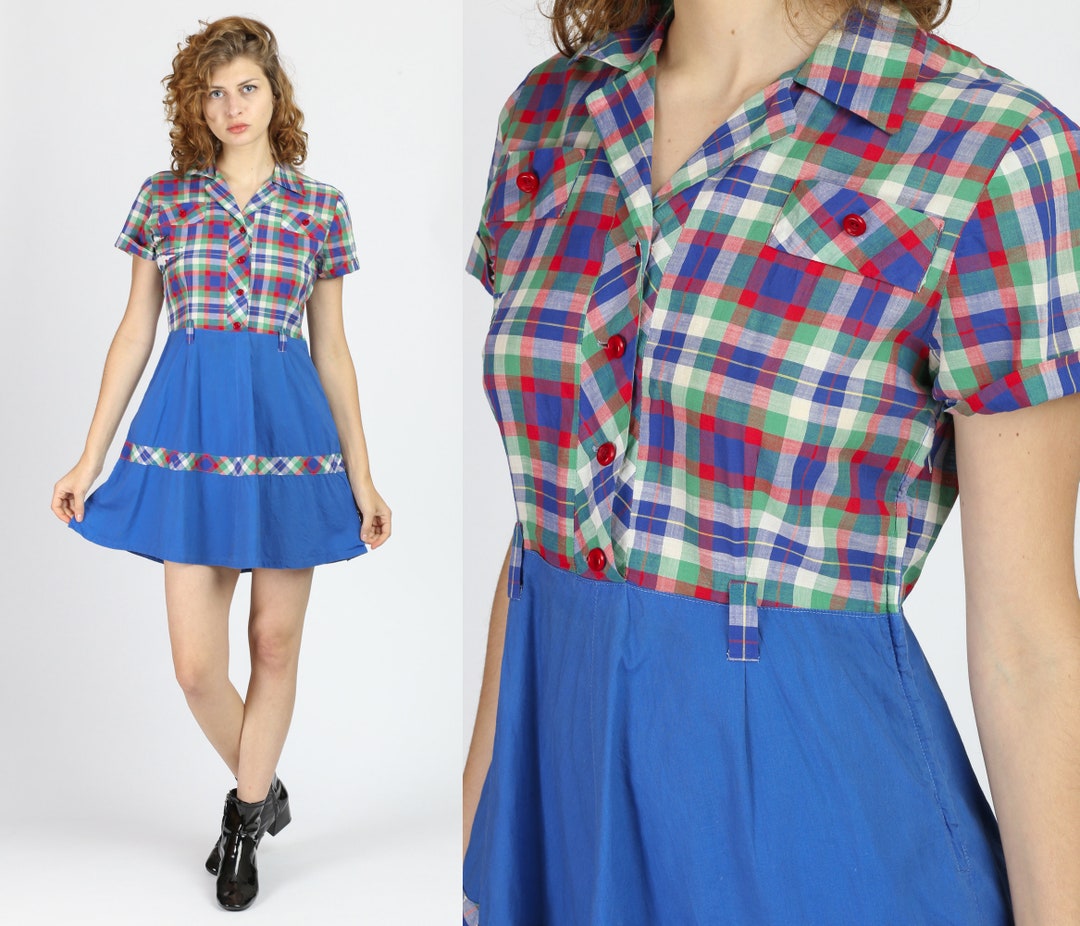 Medium 1950s Plaid Fit & Flare Mini Dress as is Vintage 50s Rockabilly ...