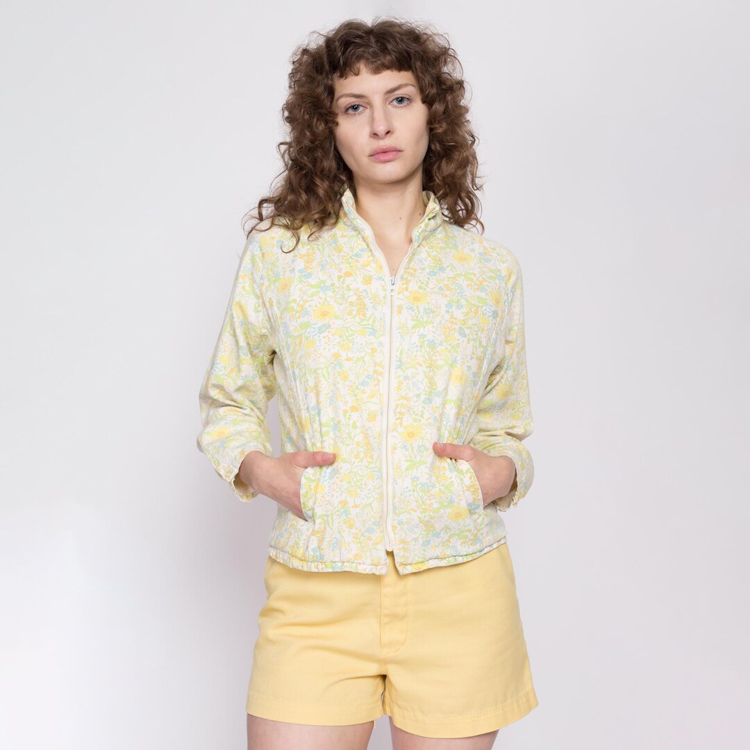 Petite Medium 70s Daisy Flower Power Jacket | Vintage Floral Zip up ...