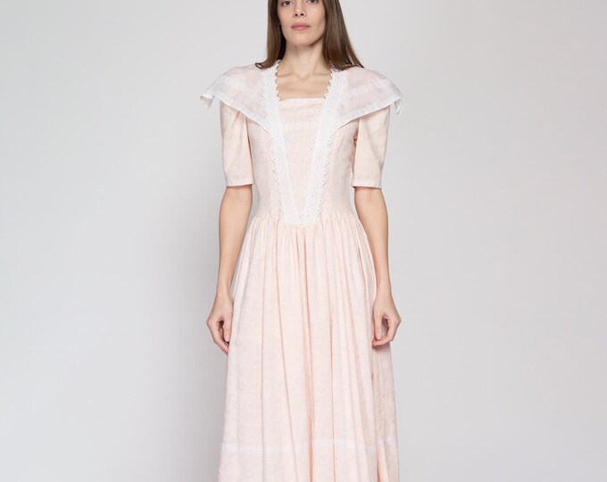 Xs-sm 80s Gunne Sax Pink Floral Sailor Collar Dress | Vintage Puff ...