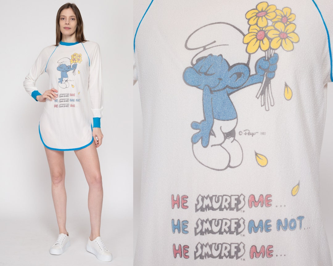 Small 80s the Smurfs Pajama Mini Dress Vintage Cartoon Sweatshirt ...