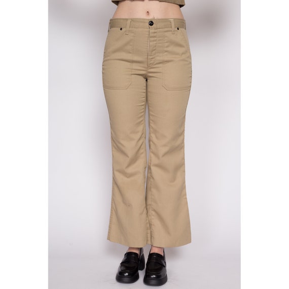 Small 70s Khaki Hip Hugger Rivet Flares | Vintage Mr.… - Gem