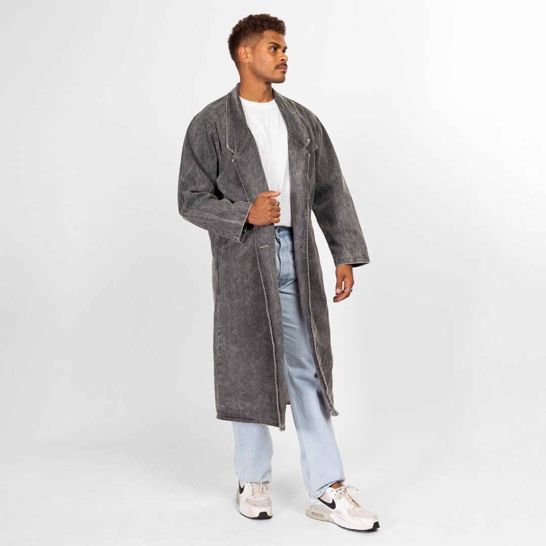 Medium 80s Acid Wash Grey Denim Duster Jacket | Vintage Oversize ...