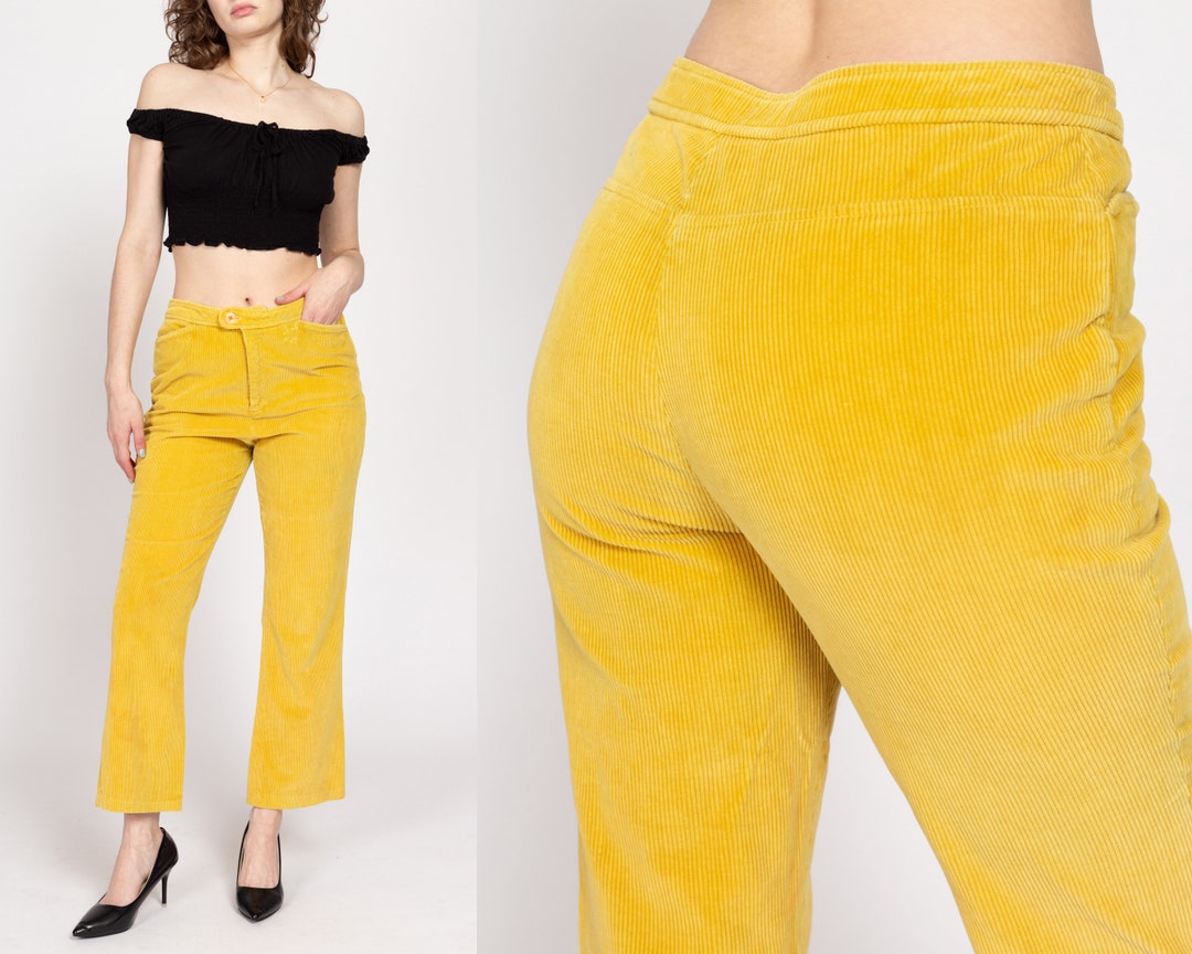 Medium 70s Yellow Corduroy Kick Flare Pants Vintage Cords Retro High ...