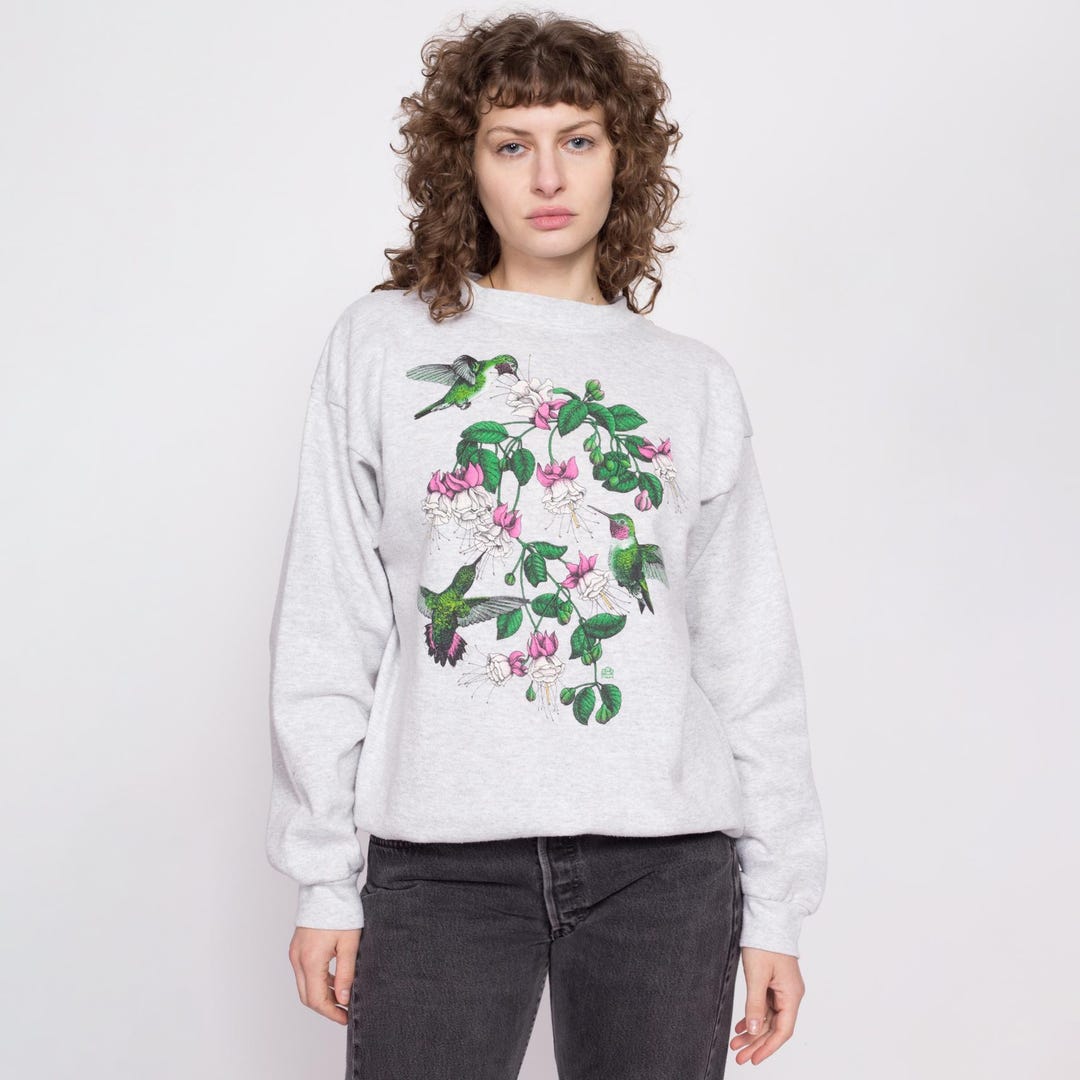 Large 90s Hummingbird Sweatshirt | Vintage Heather Grey Graphic Bird ...