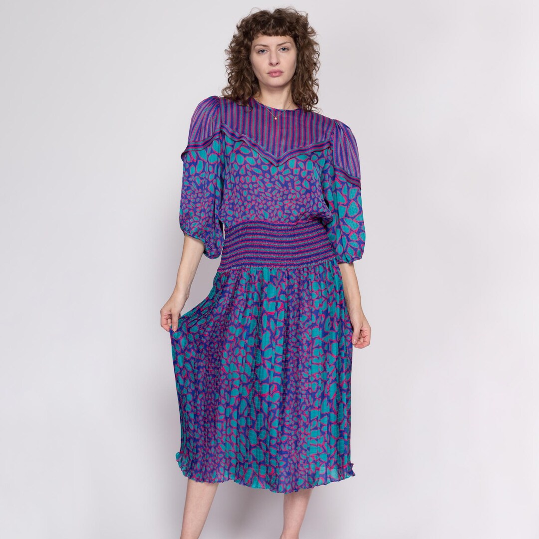 80s Susan Freis Boho Designer Dress - Small | Vintage Purple Blue ...