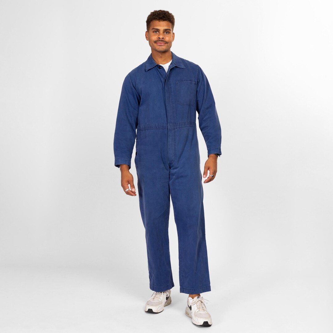 Medium Short 80s Blue Cotton Twill Workwear Coveralls | Vintage Indigo ...