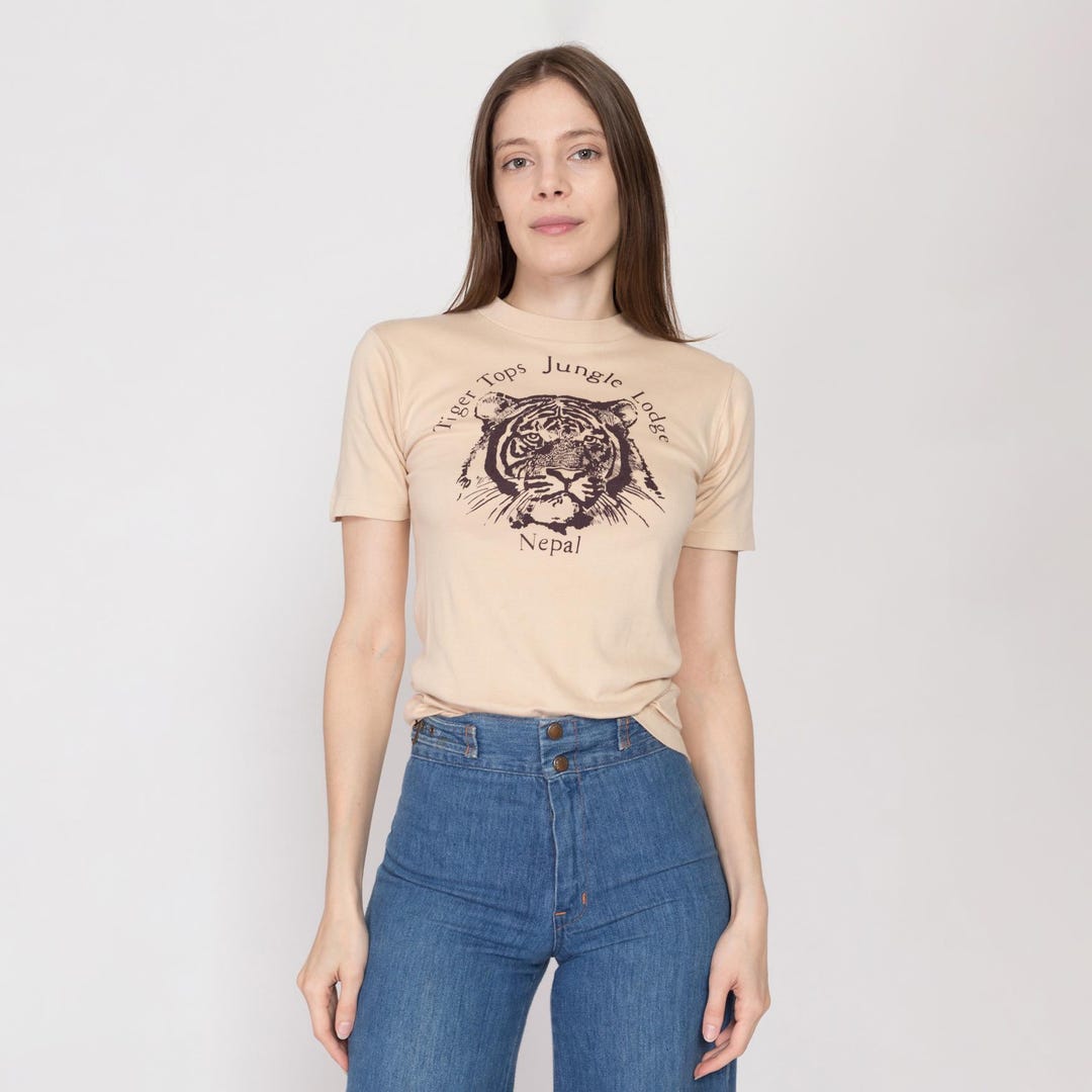 Small 80s Tiger Tops Jungle Lodge Nepal T Shirt Vintage Tan Cotton ...