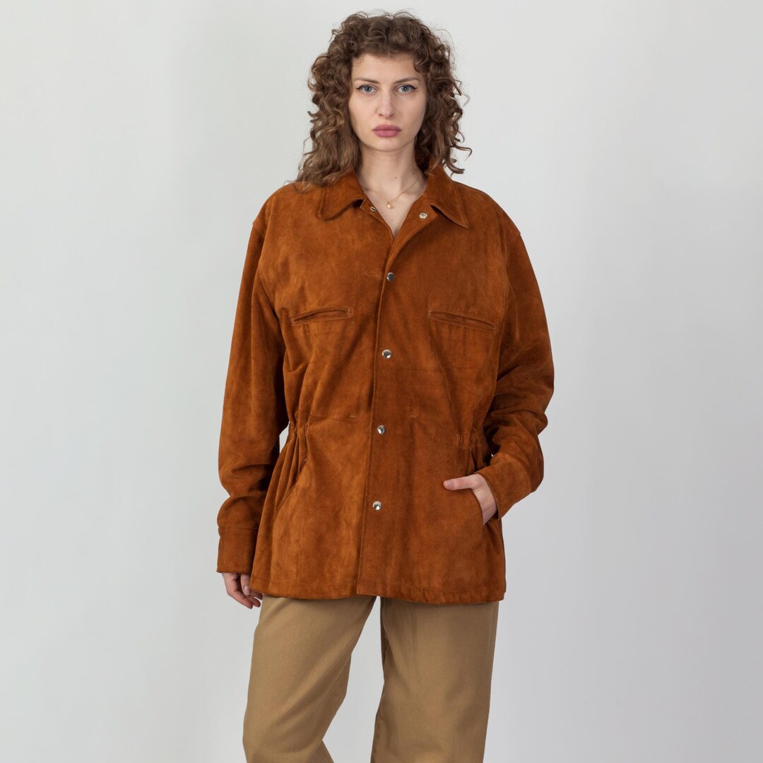 Large Vintage Soft Burnt Orange Suede Jacket Men's | 80s Boho Snap ...