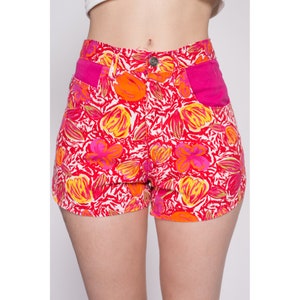 90s Hot Pink Floral Shorts XS to Small | Vintage High Waisted Cotton ...