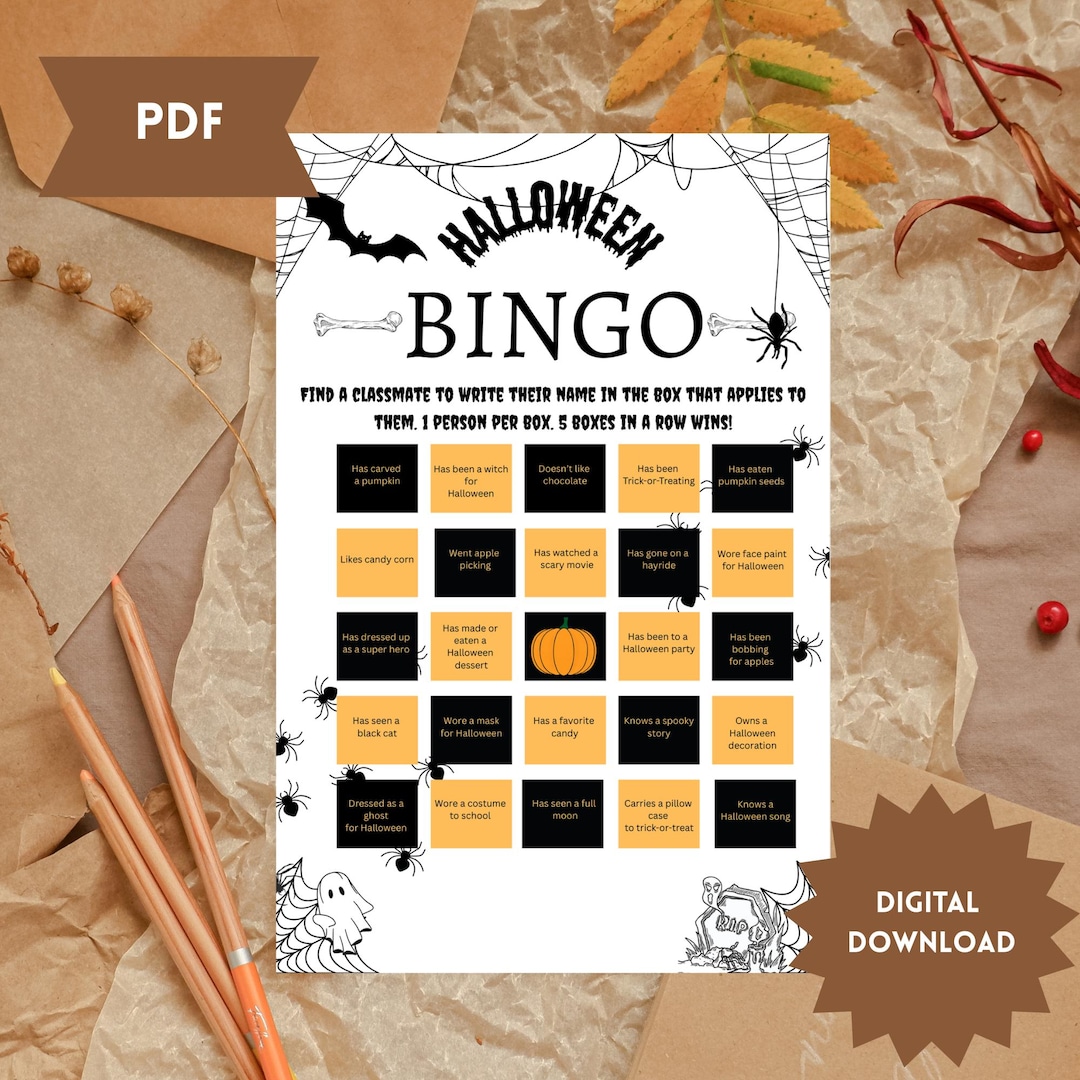 Halloween Bingo, Find Someone Who, Instant Download, PDF, Classroom ...