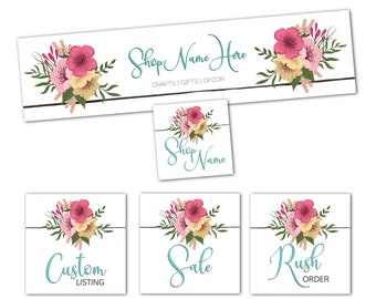 Rustic Floral Etsy Shop Branding Kit Shiplap Etsy Shop Kit Banner Etsy ...