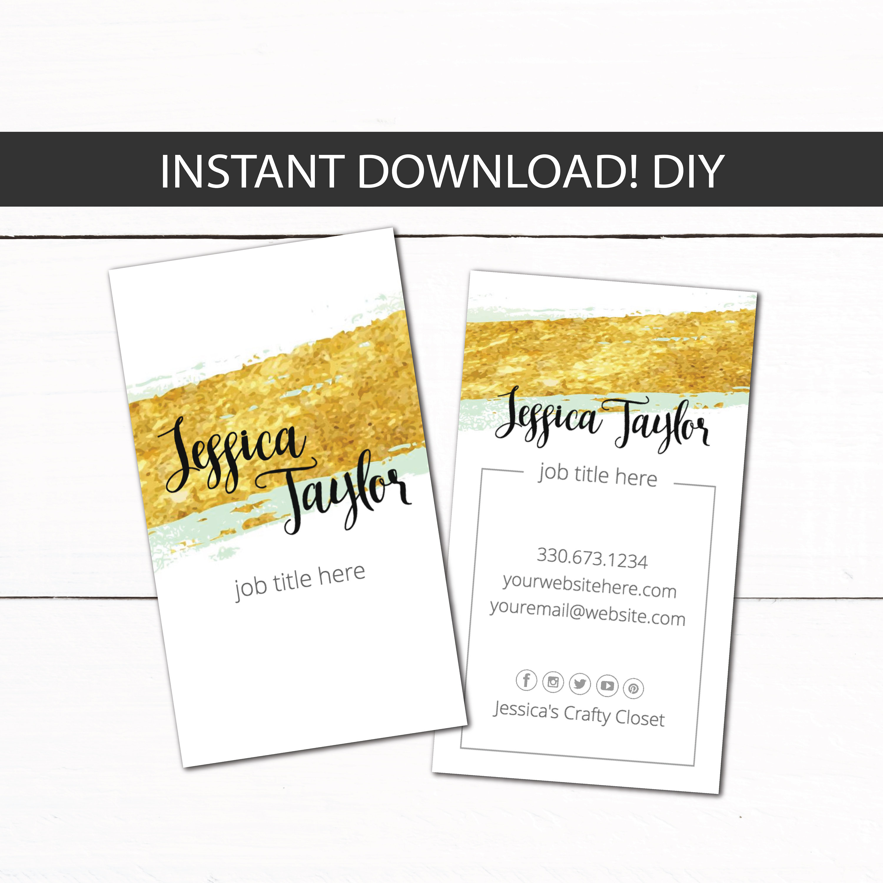 Business & Calling Cards Seafoam Gold Glitter Brush Stroke Business ...