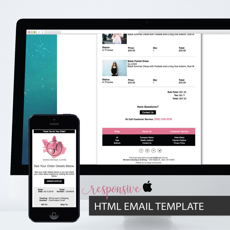 Responsive HTML Email Template Customer Order Confirmation - Etsy