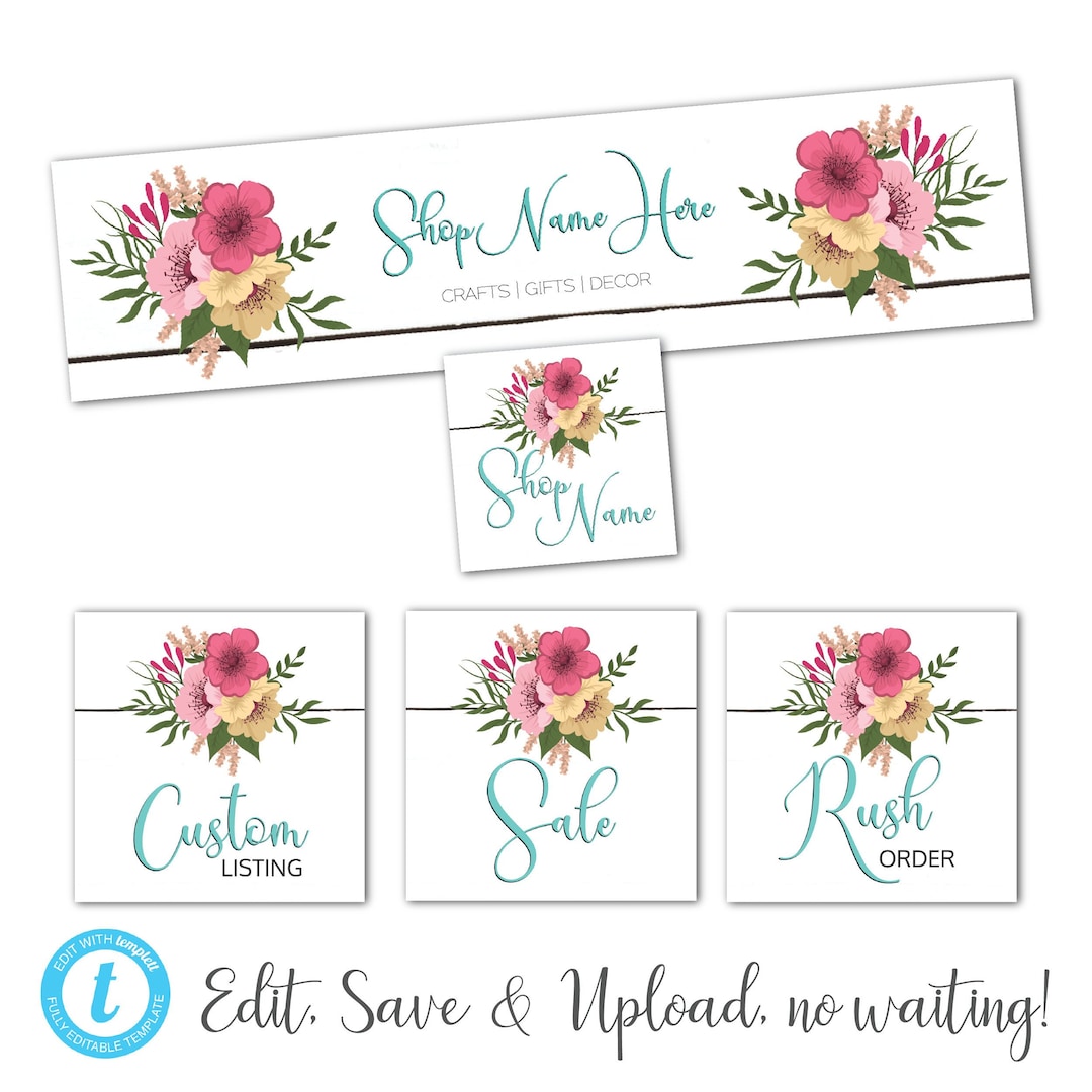 Farmhouse Shiplap Floral Etsy Shop Banner Shop Listing Image Kit ...