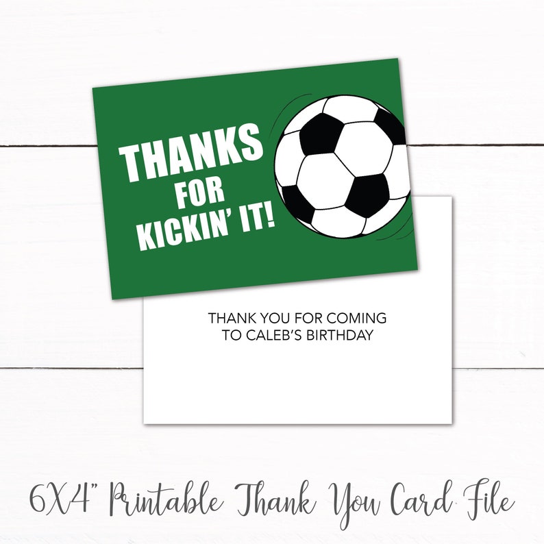 Soccer Birthday Party Printable Thank You Card Kids Soccer - Etsy